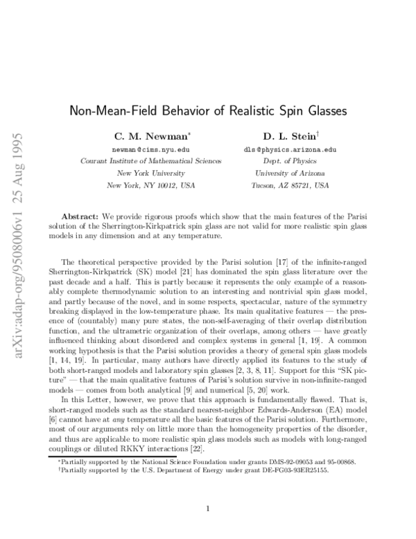 (PDF) Non-Mean-Field Behavior of Realistic Spin Glasses