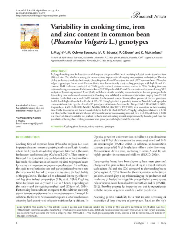 (PDF) Variability in Cooking Time, Iron and Zinc Content in Common Bean (Phaseolus Vulgaris L ...