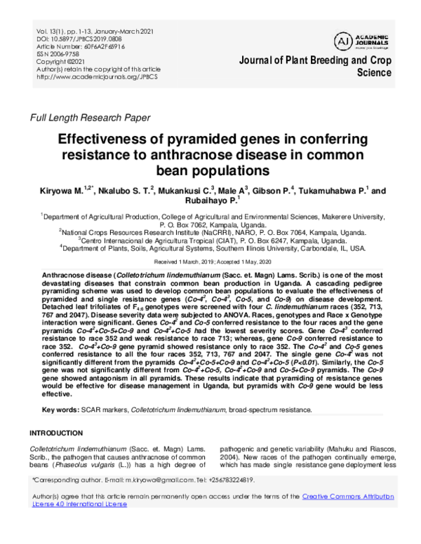 (PDF) Effectiveness of pyramided genes in conferring resistance to ...