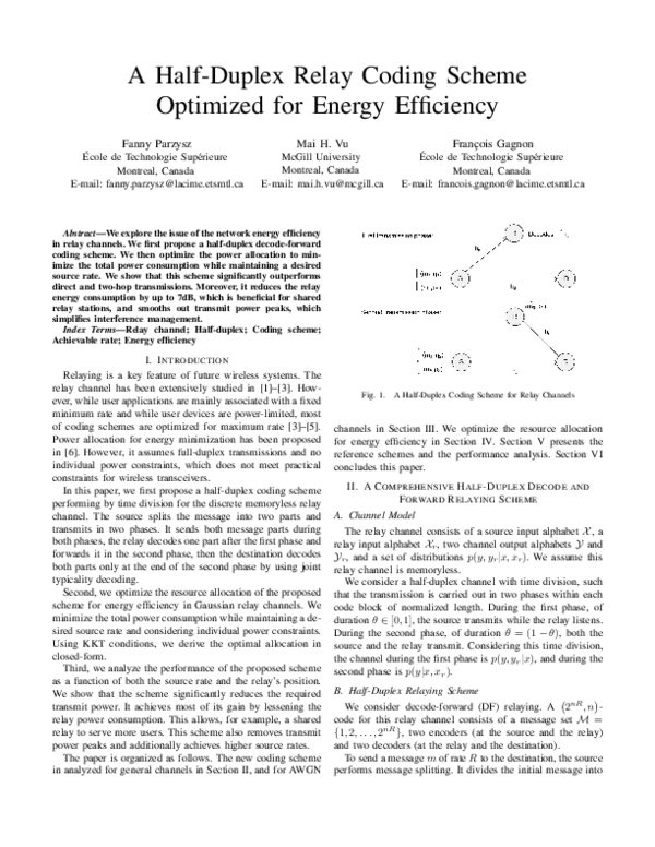 (PDF) A half-duplex relay coding scheme optimized for energy efficiency