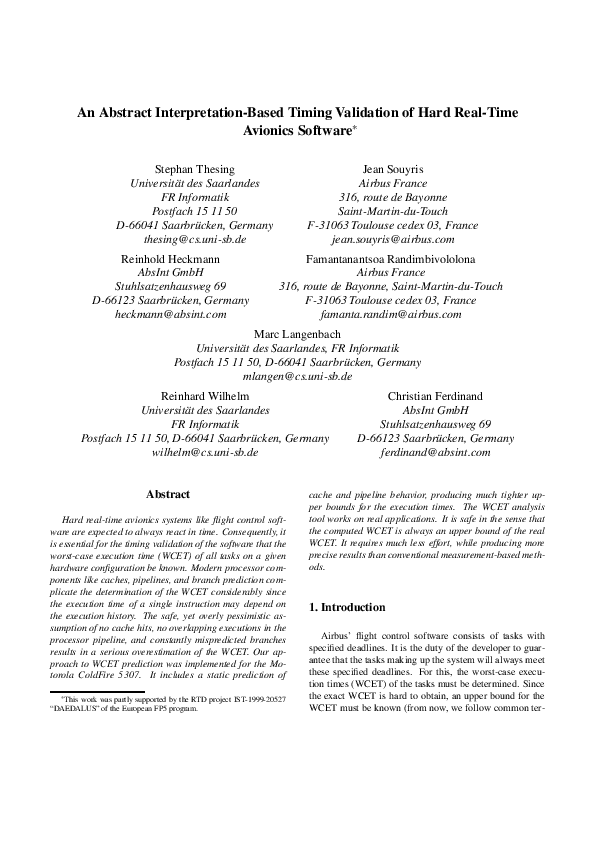 (PDF) An abstract interpretation-based timing validation of hard real-time avionics software
