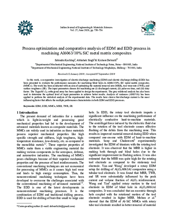 (PDF) Process optimization and comparative analysis of EDM and EDD process in machining Al6063 ...