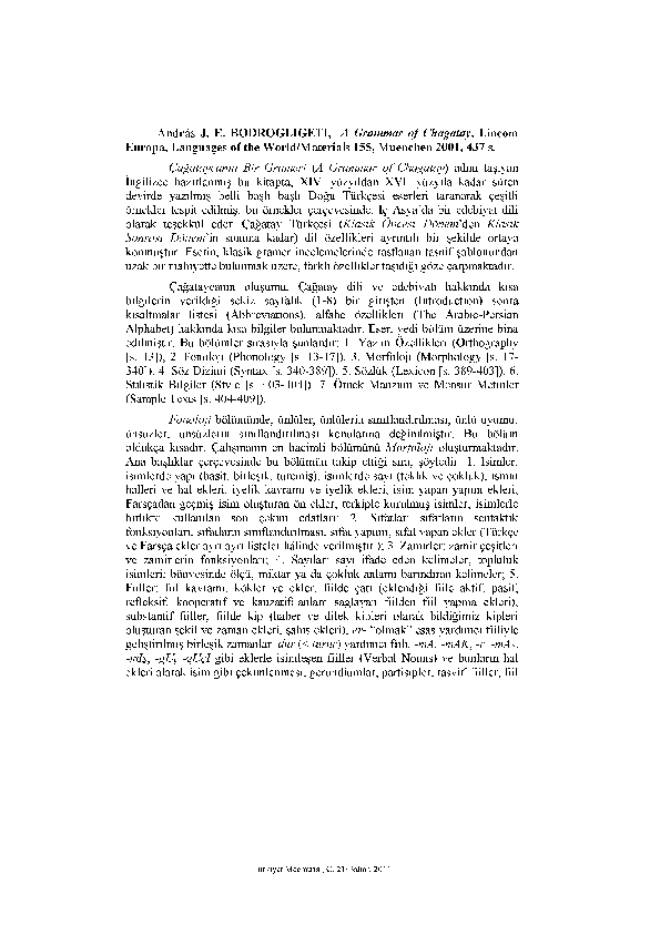(PDF) (KITABİYAT) Andrâs J . E . BODROGLIGETI, A Grammar of Chagatay ...