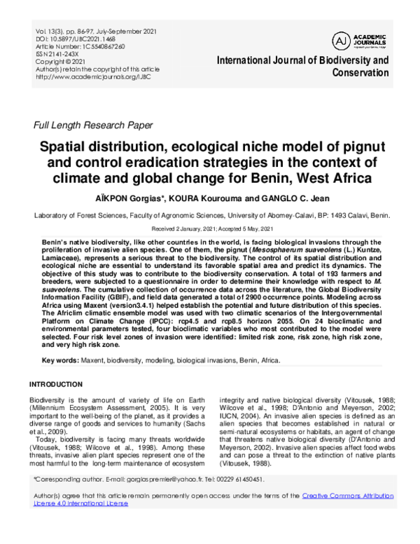 (PDF) Spatial distribution, ecological niche model of pignut and ...