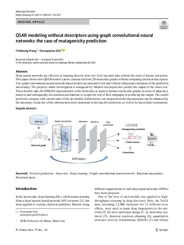 Pdf Qsar Modeling Without Descriptors Using Graph Convolutional Neural Networks The Case Of