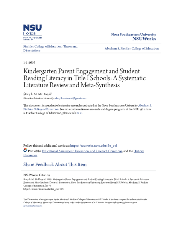 (PDF) Kindergarten Parent Engagement and Student Reading Literacy in ...