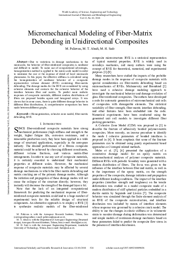 (PDF) Micromechanical Modeling Of Fiber-Matrix Debonding In ...