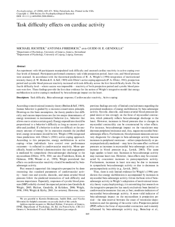 (PDF) Task difficulty effects on cardiac activity