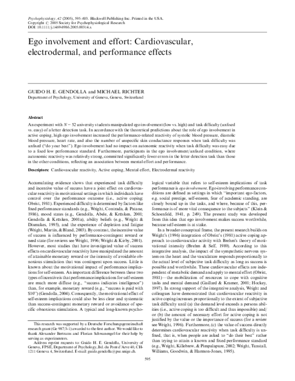 (PDF) Ego involvement and effort: Cardiovascular, electrodermal, and ...