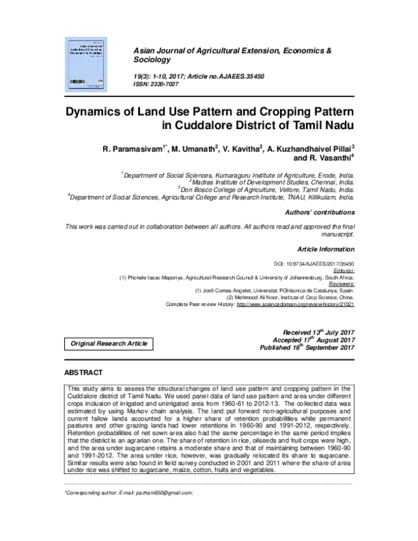 (PDF) Dynamics of Land Use Pattern and Cropping Pattern in Cuddalore ...