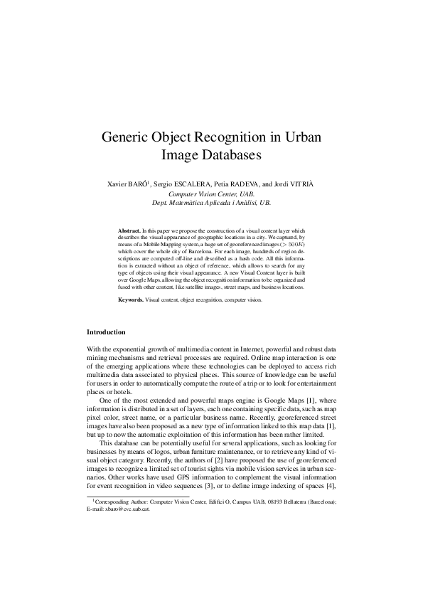 Pdf Generic Object Recognition In Urban Image Databases