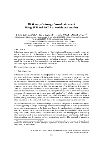 (PDF) Dictionary-ontology cross-enrichment