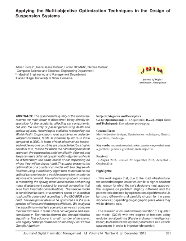 Pdf Applying The Multi Objective Optimization Techniques In The