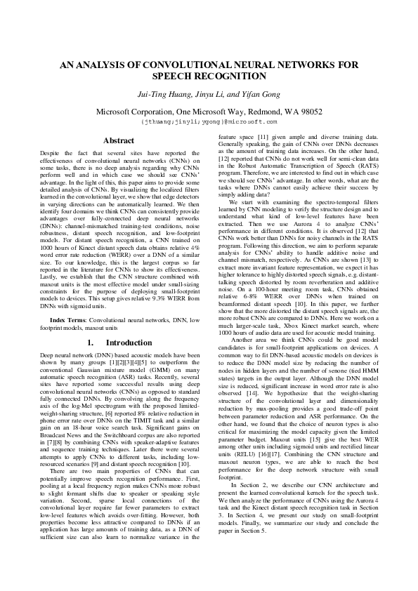 (PDF) An analysis of convolutional neural networks for speech recognition