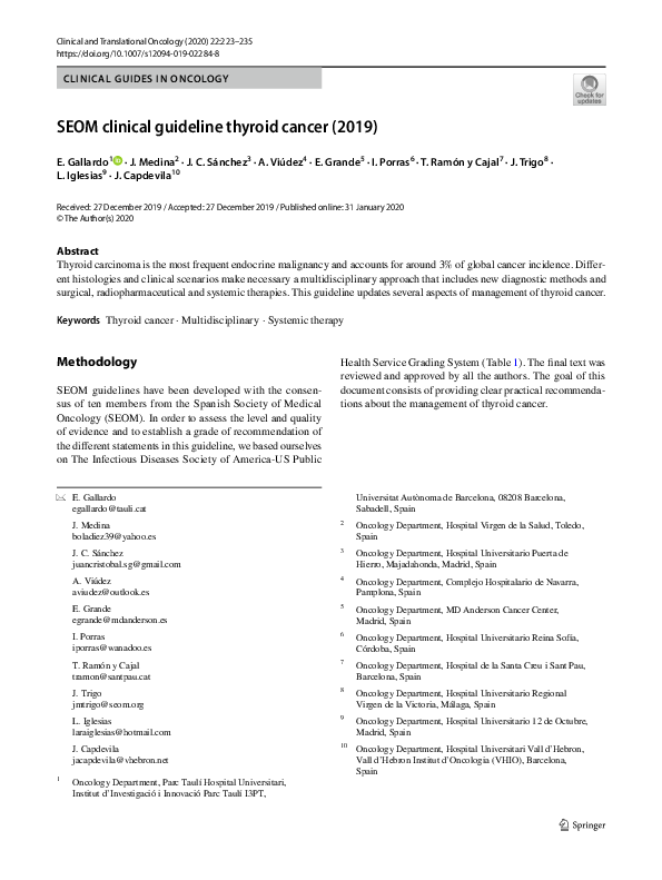 (PDF) SEOM clinical guideline thyroid cancer (2019)