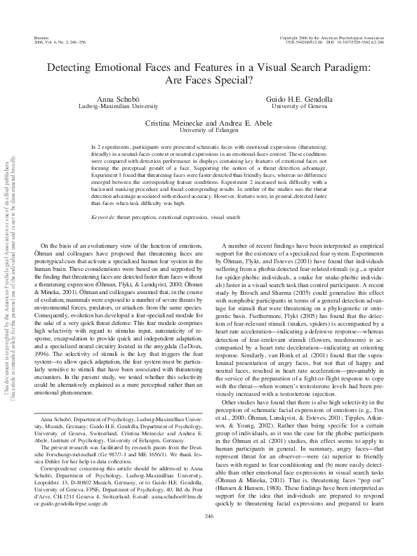 (PDF) Detecting emotional faces and features in a visual search ...