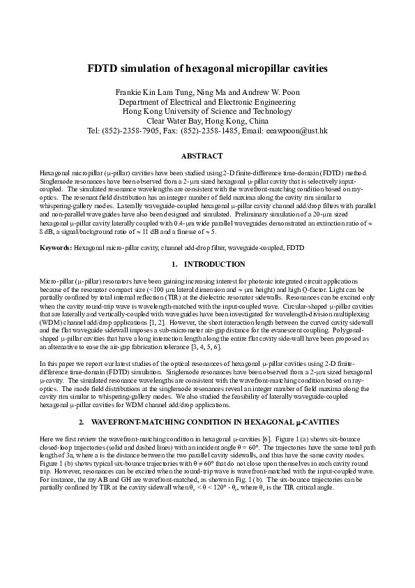 (PDF) FDTD simulation of hexagonal micropillar cavities