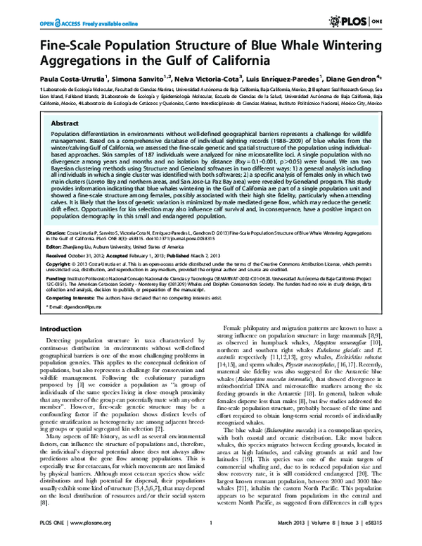 (PDF) Fine-Scale Population Structure of Blue Whale Wintering ...