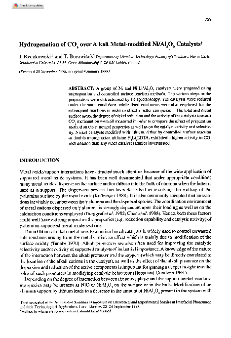 (PDF) Hydrogenation of CO2 over Alkali Metal-Modified Ni/Al2O3 Catalysts