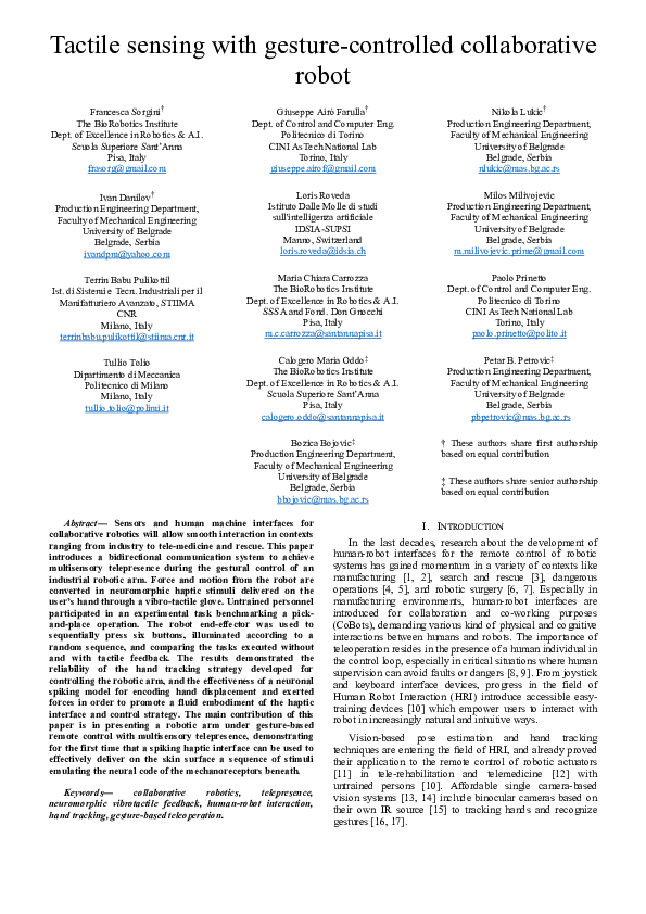 (PDF) Tactile sensing with gesture-controlled collaborative robot
