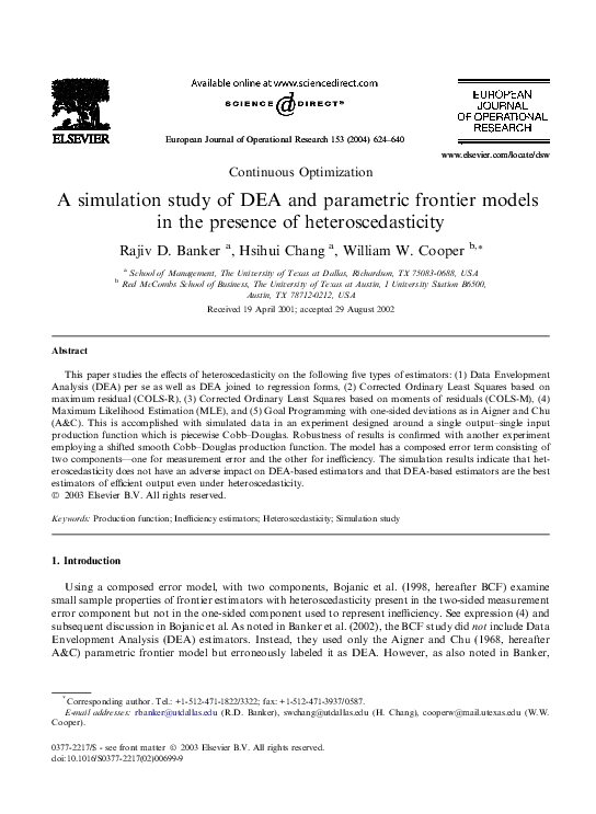 (PDF) A simulation study of DEA and parametric frontier models in the presence of heteroscedasticity