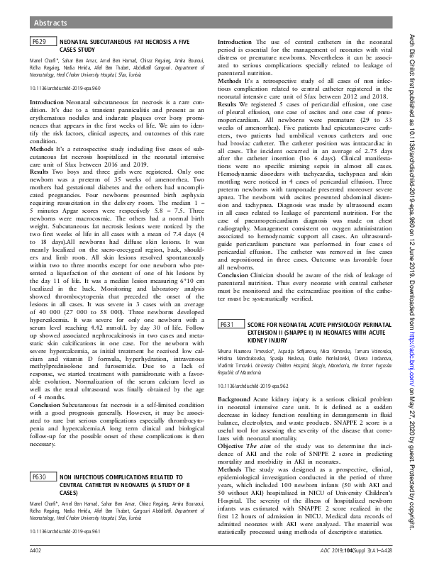 (PDF) P629 Neonatal subcutaneous fat necrosis a five cases study