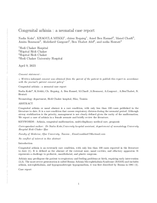 (PDF) Congenital arhinia : a neonatal case report