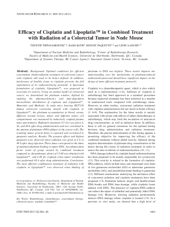 (PDF) Efficacy of cisplatin and Lipoplatin™ in combined treatment with ...