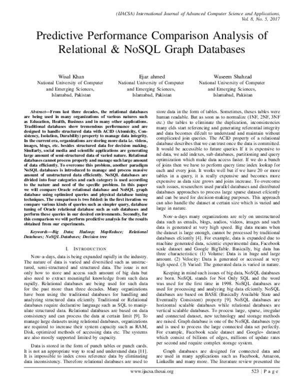 (PDF) Predictive Performance Comparison Analysis of Relational & NoSQL ...