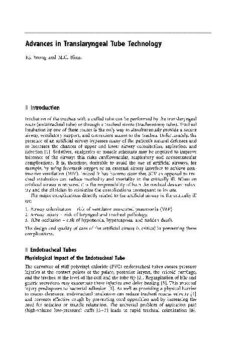 (PDF) Advances in Translaryngeal Tube Technology