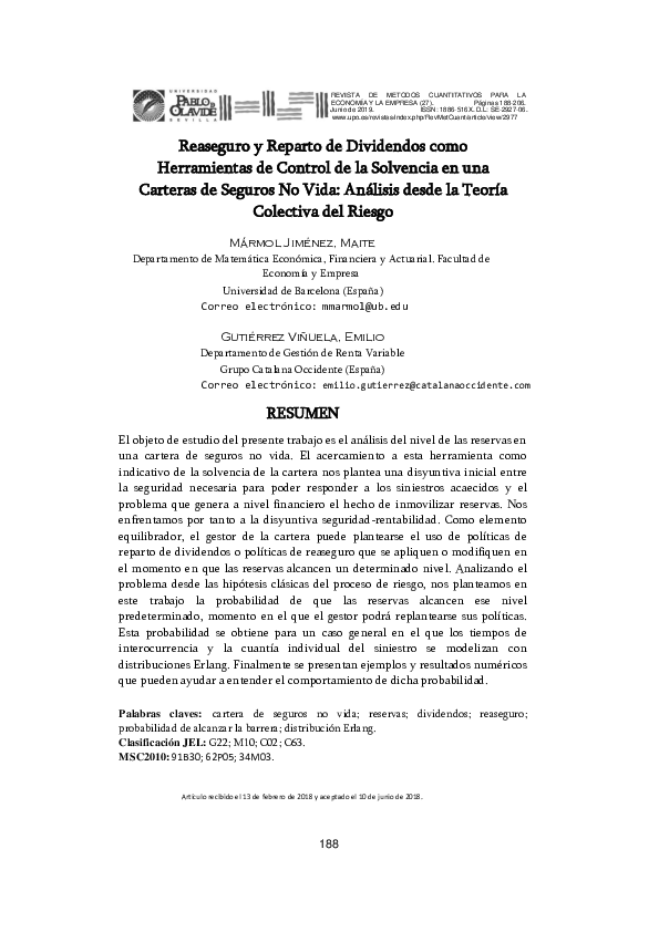 (PDF) Reaseguro y Reparto de Dividendos como Herramientas de Control de la Solvencia en una ...