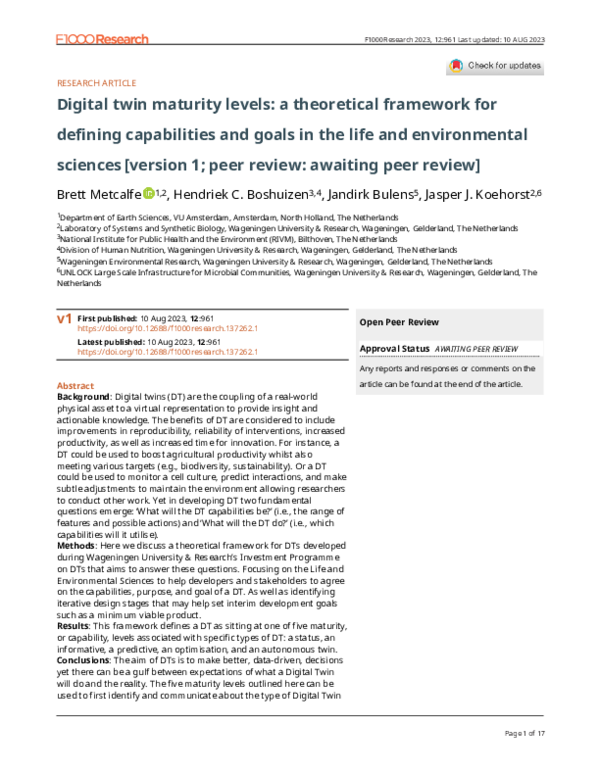 (PDF) Digital twin maturity levels: a theoretical framework for ...