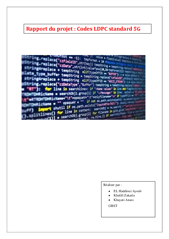 (PDF) Rapport du projet : Codes LDPC standard 5G tandard | ANASS KHAYATI - Academia.edu