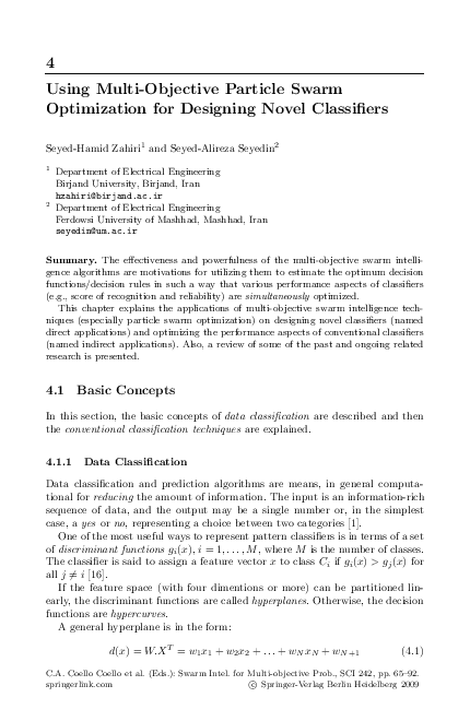 (PDF) Using Multi-Objective Particle Swarm Optimization for Designing Novel Classifiers
