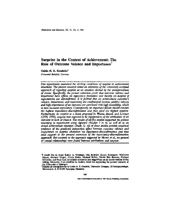 (PDF) Surprise in the Context of Achievement: The Role of Outcome ...