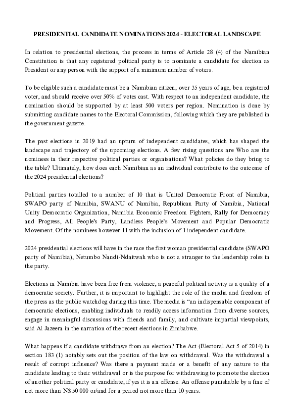 (PDF) Presidential Candidate Nominations: Electoral Landscape 2024