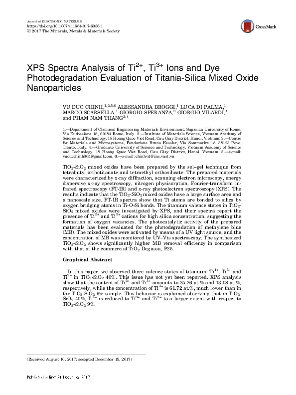 (PDF) XPS Spectra Analysis of Ti2+, Ti3+ Ions and Dye Photodegradation ...