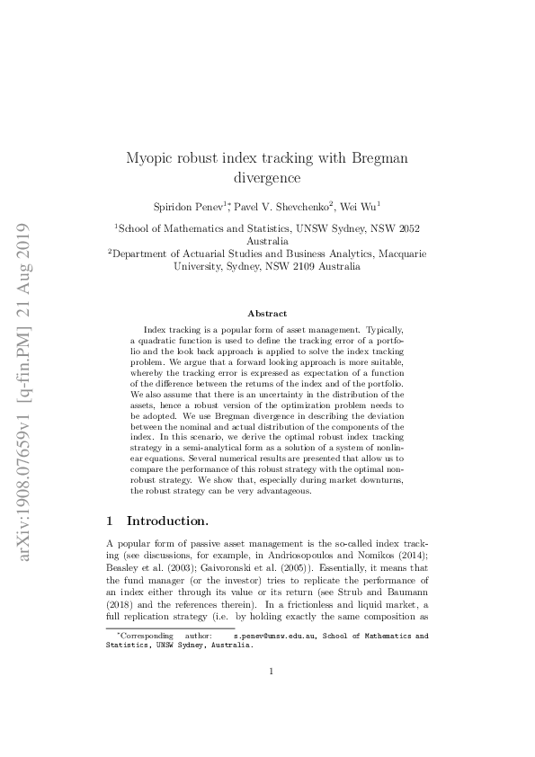 (PDF) Myopic robust index tracking with Bregman divergence