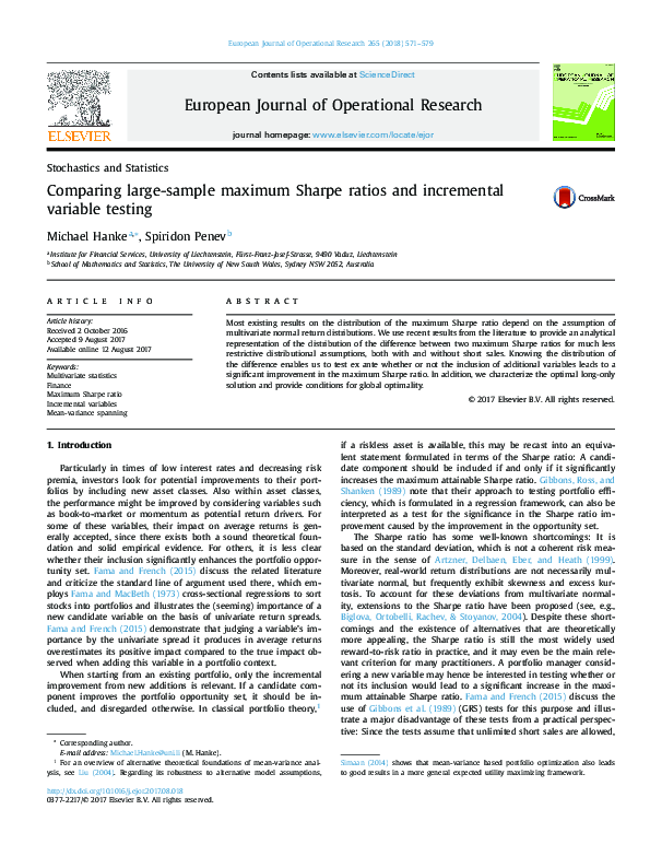 (PDF) Comparing large-sample maximum Sharpe ratios and incremental ...
