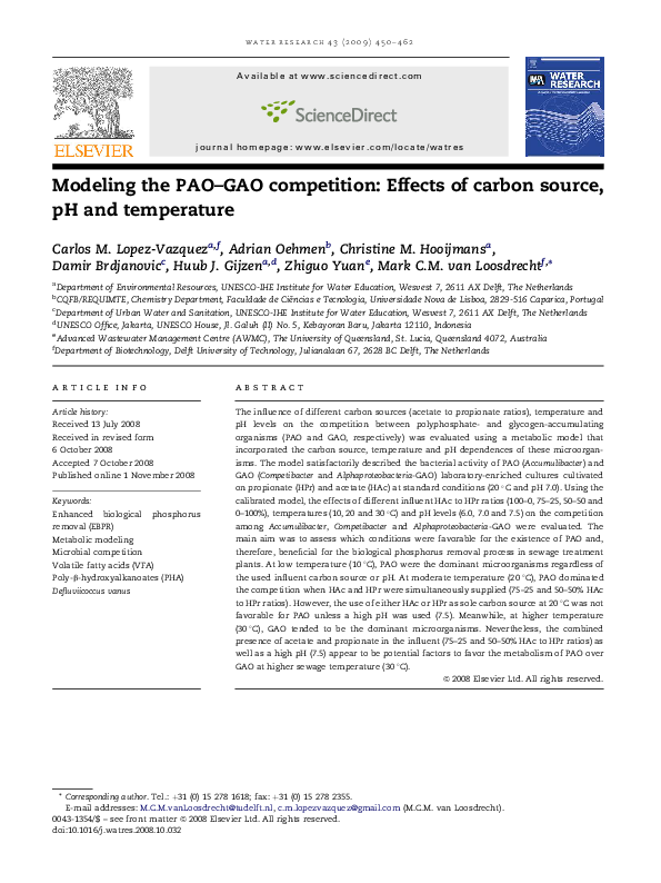 (PDF) Modeling the PAO–GAO competition: Effects of carbon source, pH ...