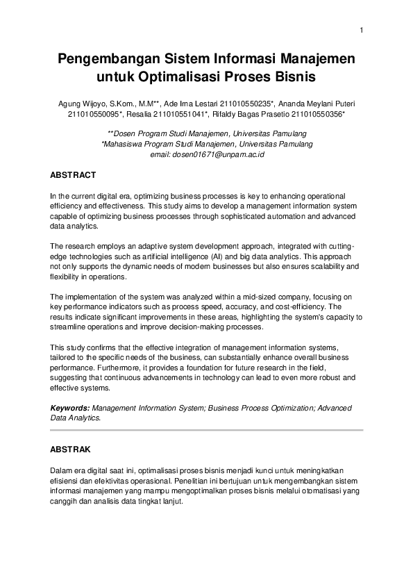 (PDF) Pengembangan Sistem Informasi Manajemen untuk Optimalisasi Proses Bisnis