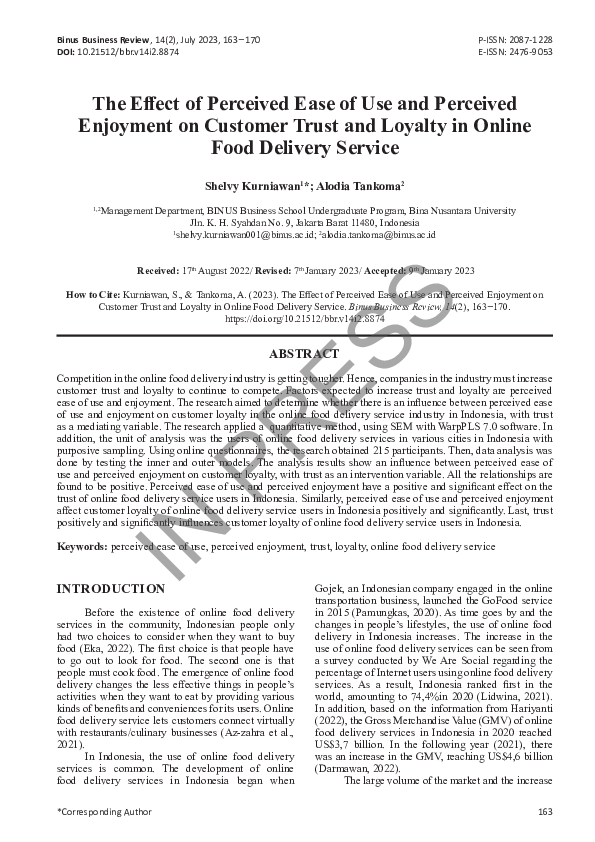 (PDF) The Effect of Perceived Ease of Use and Perceived Enjoyment on Customer Trust and Loyalty ...