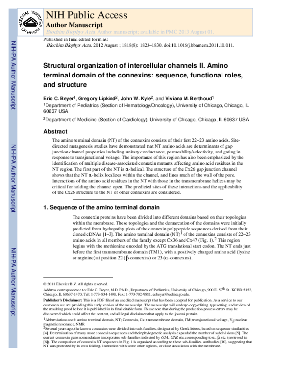 (PDF) Structural organization of intercellular channels II. Amino ...
