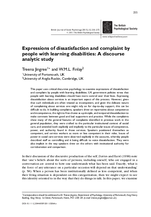 (PDF) Expressions of dissatisfaction and complaint by people with ...