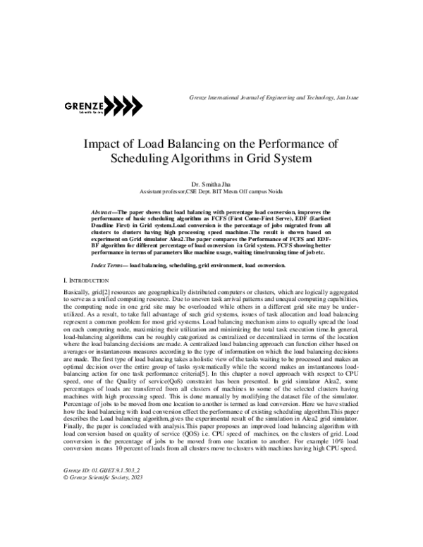 (PDF) Impact of Load Balancing on the Performance of Scheduling Algorithms in Grid System