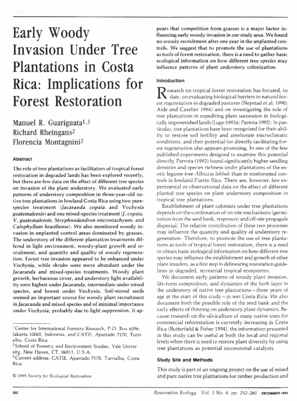 (PDF) Early Woody Invasion Under Tree Plantations in Costa Rica ...
