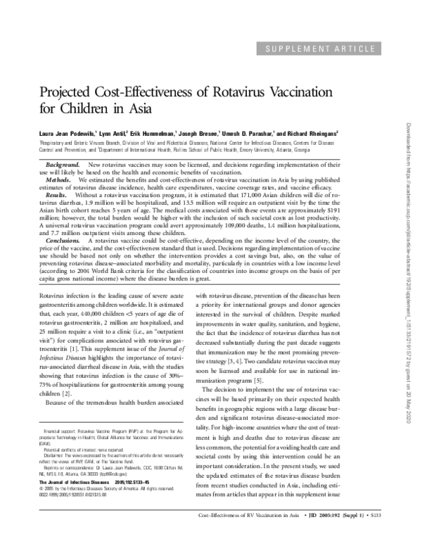 (PDF) Projected Cost‐Effectiveness of Rotavirus Vaccination for ...