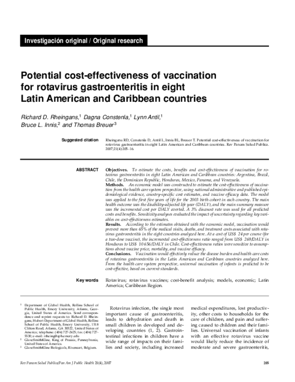(PDF) Potential cost-effectiveness of vaccination for rotavirus ...