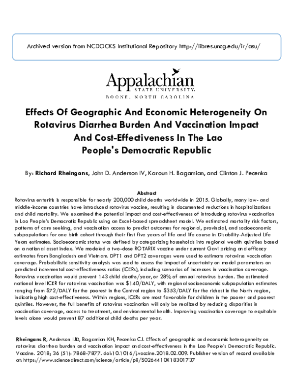 (PDF) Effects of geographic and economic heterogeneity on rotavirus ...