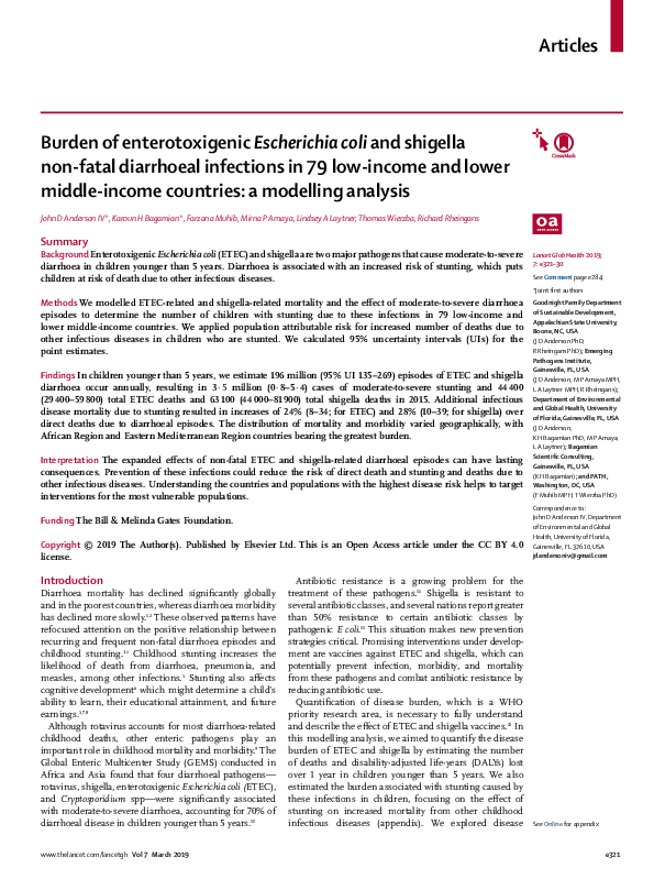 (PDF) Burden of enterotoxigenic Escherichia coli and shigella non-fatal ...